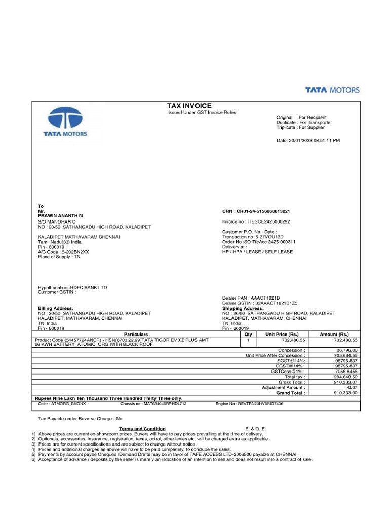 EV Invoice | PDF