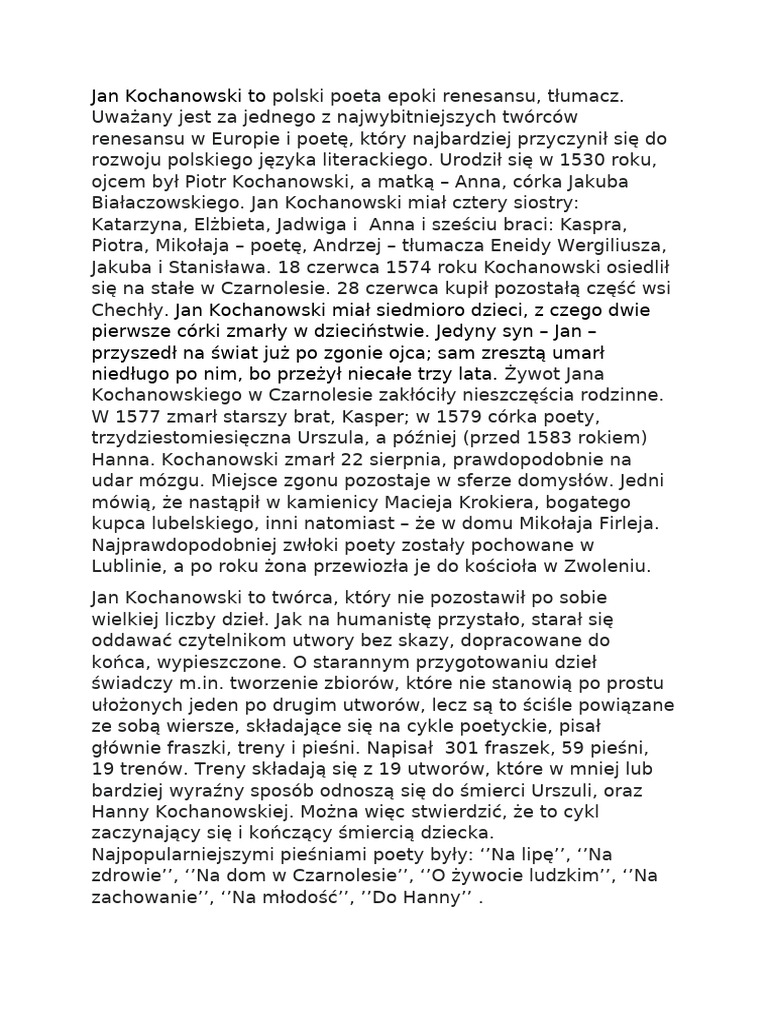 Jan Kochanowski | PDF