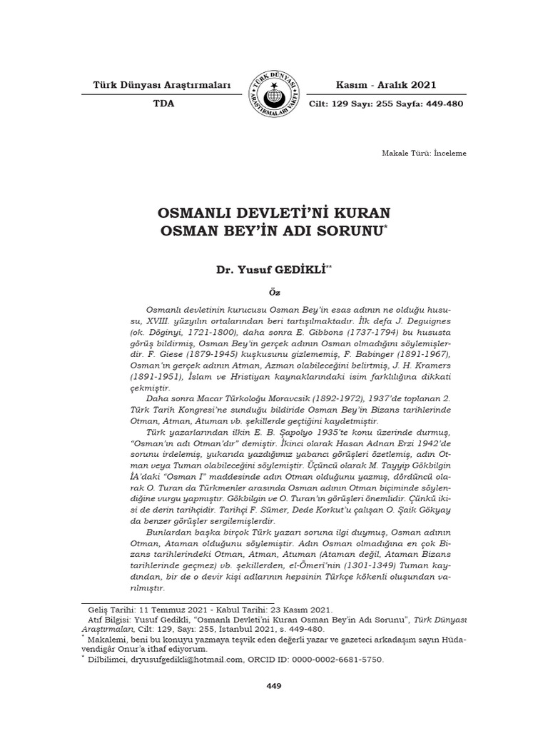 Osmanli Devlet - N - Kuran Osman Bey - N Adi Sorunu (#969685) - 1874856 | PDF