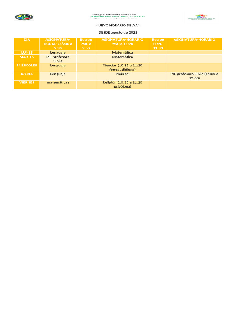 Horario Segundo Semestre | PDF