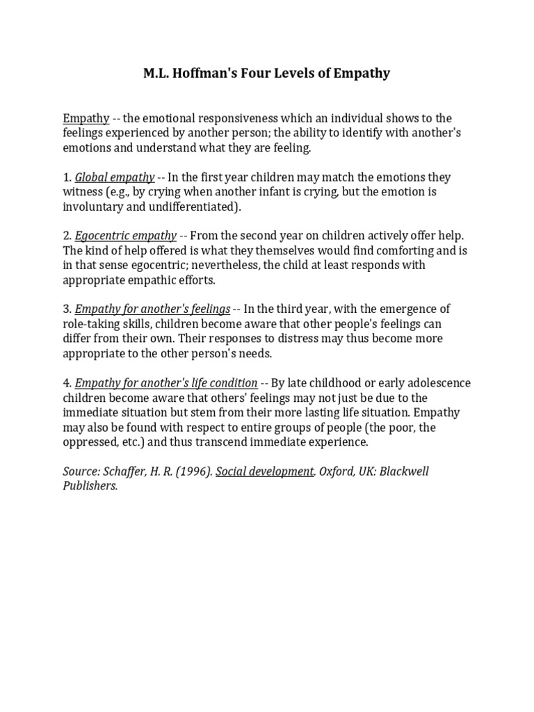 Hoffmans 4 Levels of Empathy | PDF