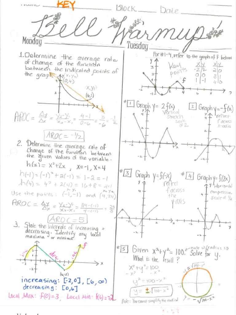 Precal Bell Warmup 2 KEY | PDF