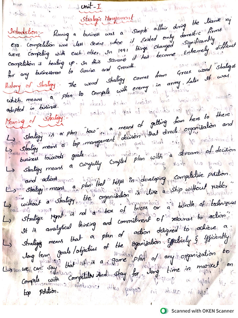 Strategic Management Unit 1 Notes | PDF