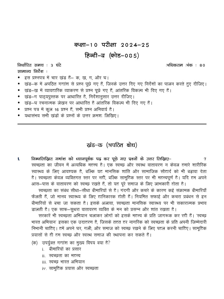 Hindi B - Practice Paper | PDF