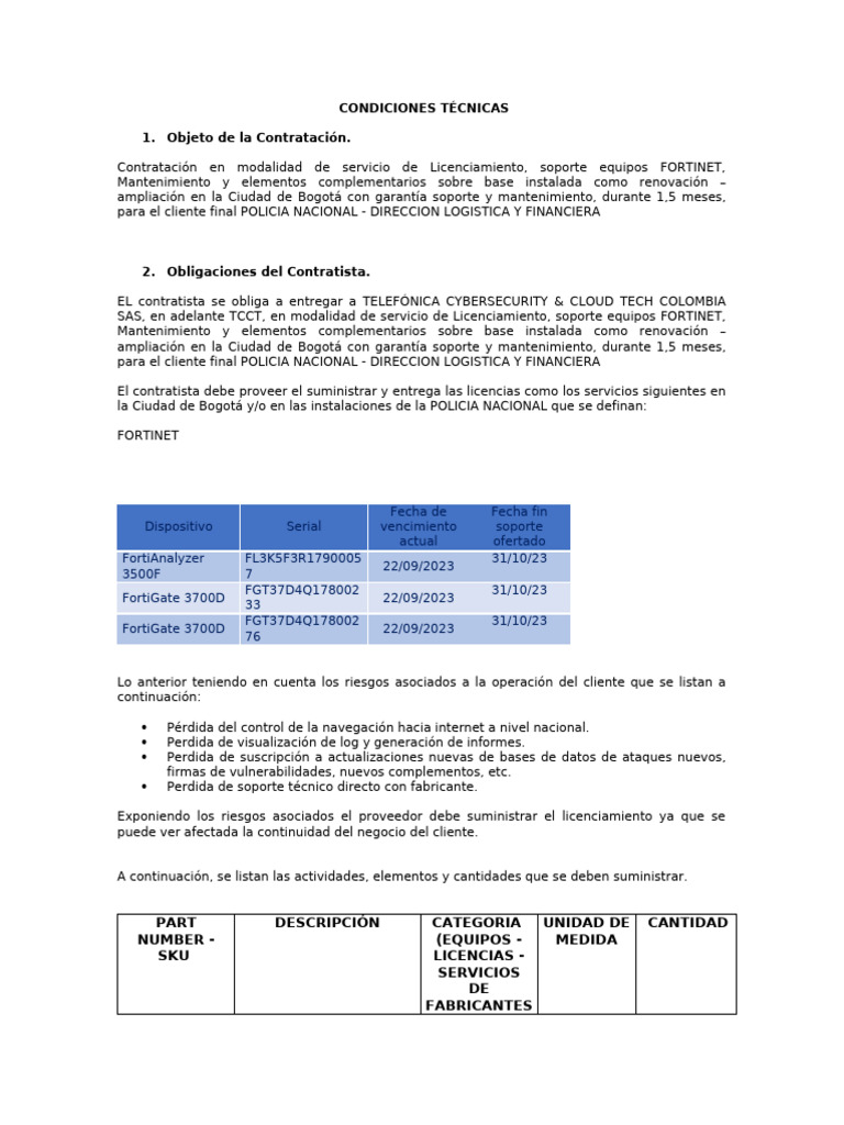 TCCT-Condiciones Tecnicas Reneg POLICIA Adicion 3m | PDF | Logística | Informática