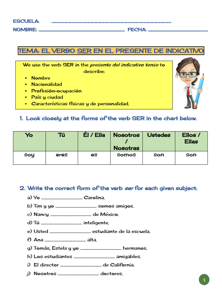 Uso del Verbo SER en Presente Indicativo | PDF