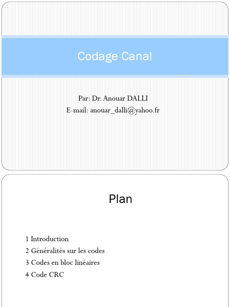 Codage Canal 2024 | PDF | Détection et correction des erreurs | Compression de données