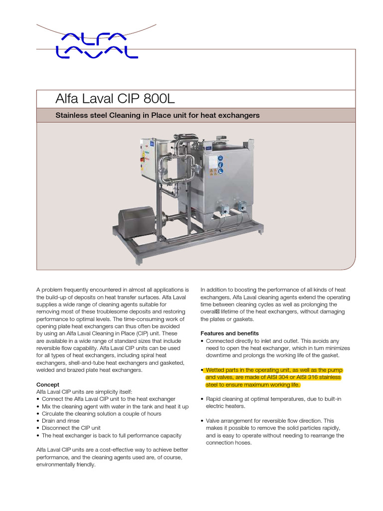 Item1-catalogo - CIP 800 | PDF | Heat Exchanger | Mechanical Engineering