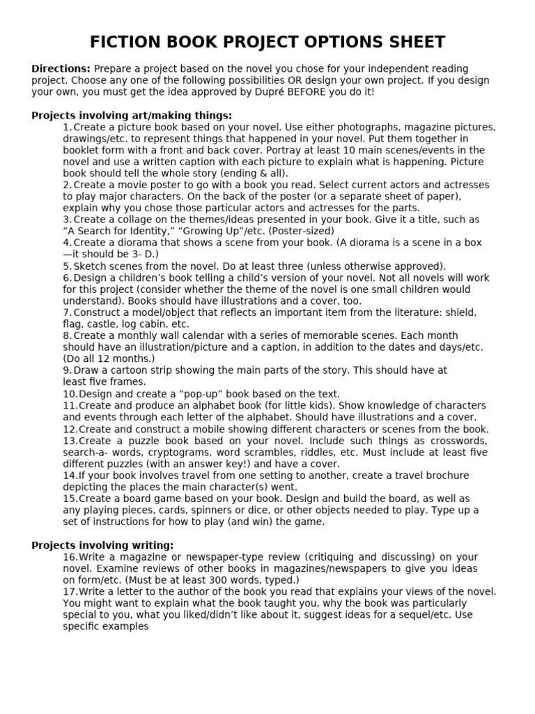 Fiction Project Options Guide | PDF | Books | Novels