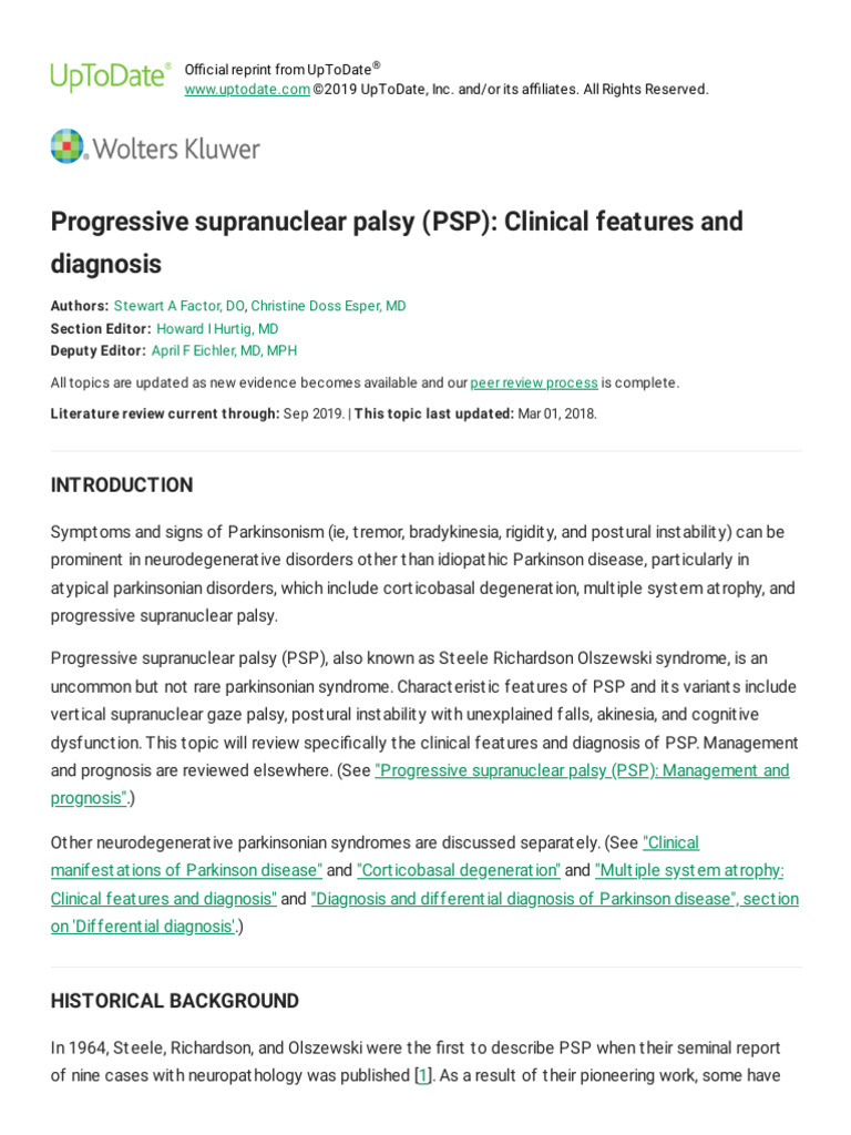 Progressive Supranuclear Palsy (PSP) - Clinical Features and Diagnosis ...