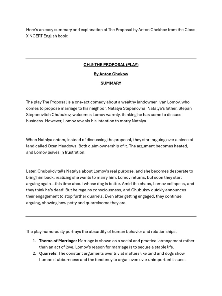 CH-9 THE PROPOSAL (PLAY) Summary | PDF