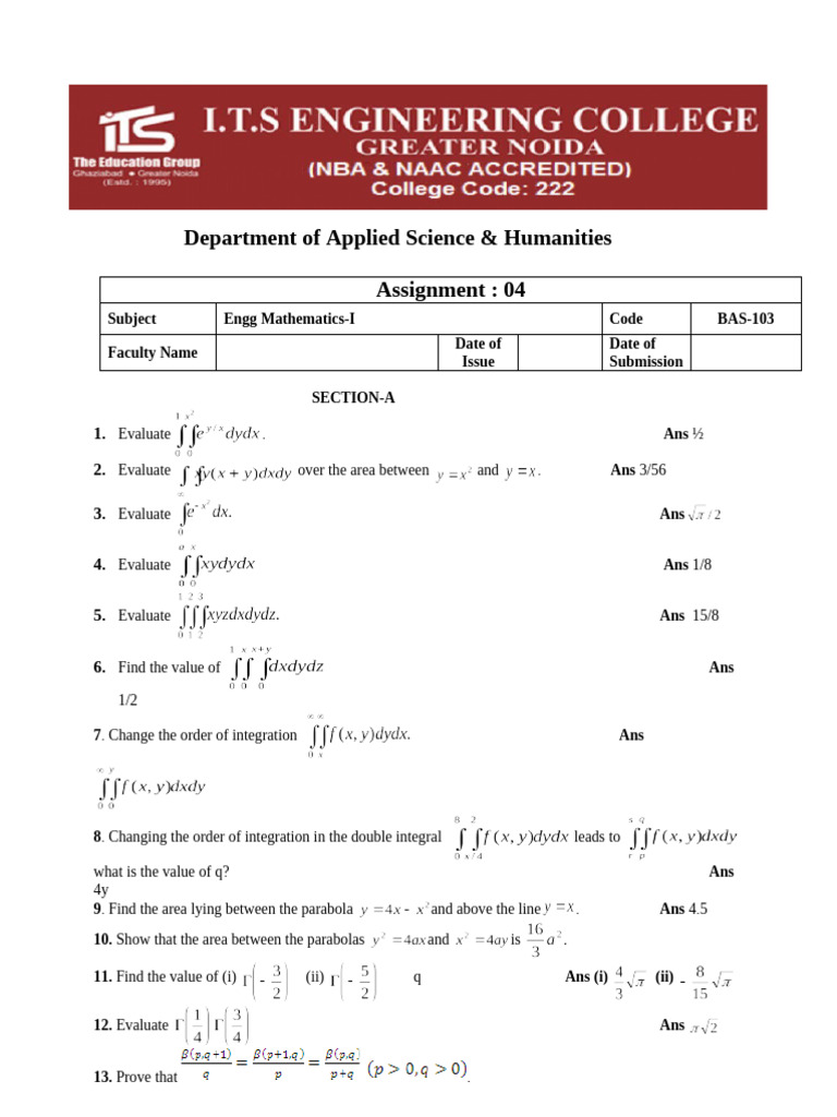 Assignment -4 (1) | PDF | Integral | Area Assignment -4 (1) | PDF | Integral | Area