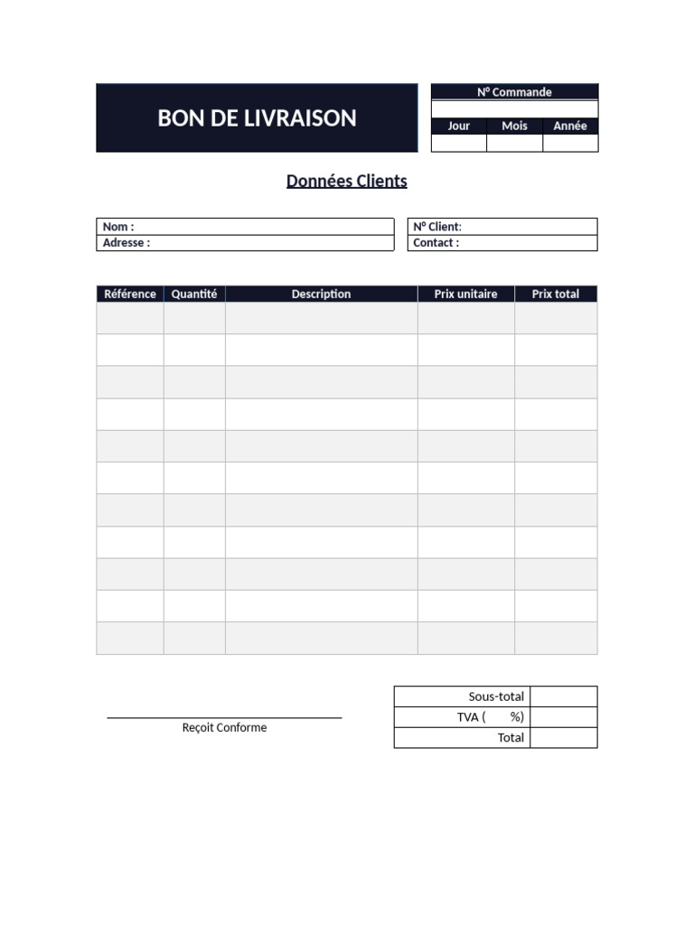 Modèle de Bon de Livraison Word | PDF