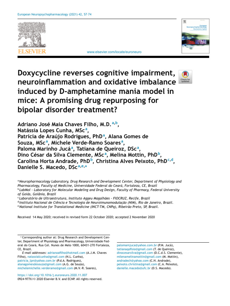 Doxycycline Reverses Cognitive Impairmen | PDF | Mania | Bipolar Disorder