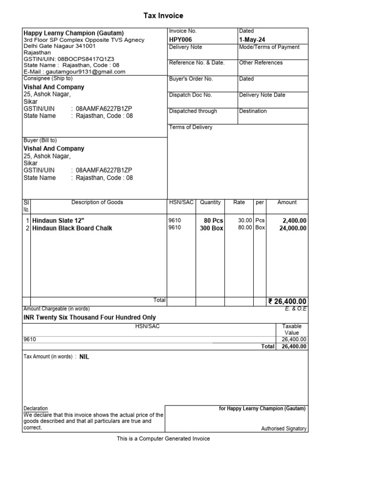 Tax Invoice Sample for Tally Practice | PDF | Economies | Government ...