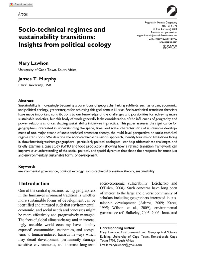 ISPA Socio-Technical Regimes and Sustainability Transitions | PDF ...