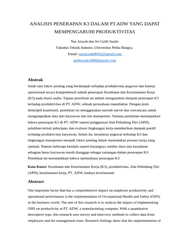 TUGAS UAS 3 Analisis Penerapan K3 Dalam Pt[1] | PDF