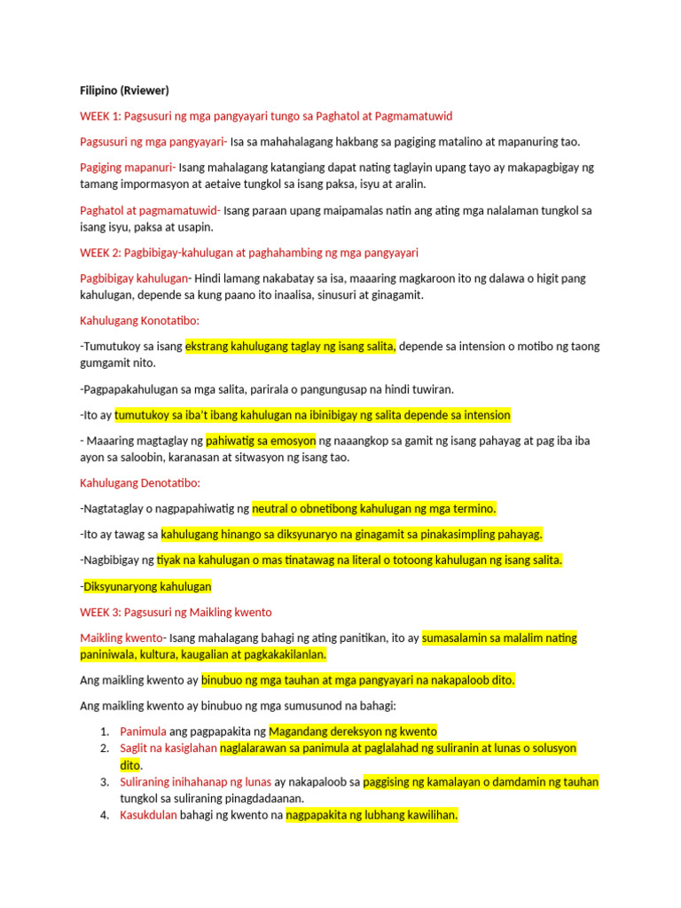 Filipino Reviewer | PDF