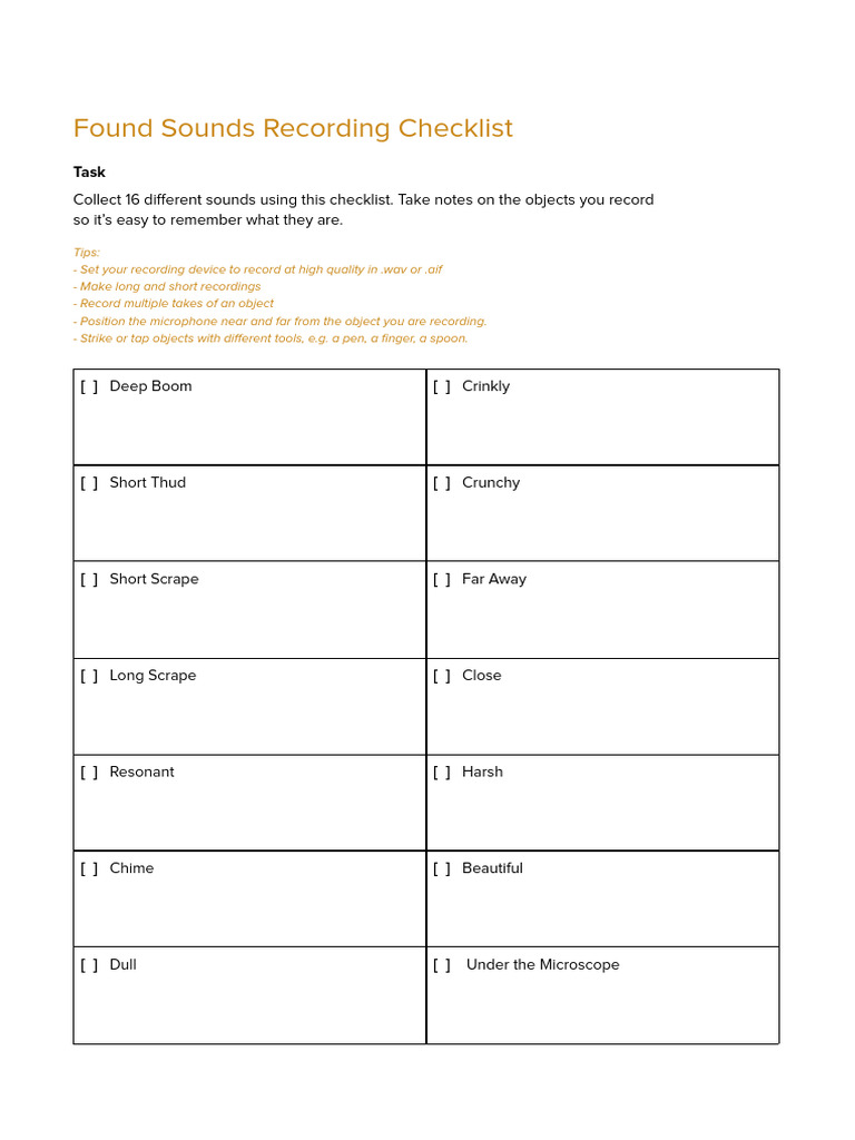 Found Sounds Recording Checklist | PDF