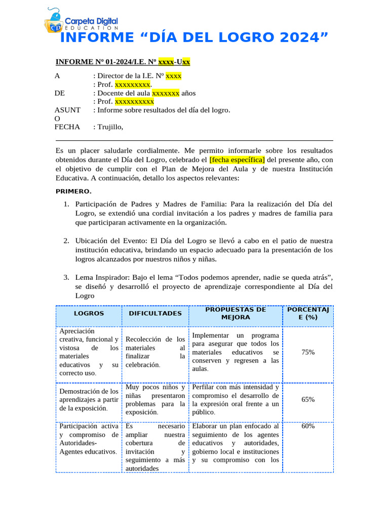 Informe sobre el Día del Logro 2024 | PDF | Aprendizaje | Educación de ...