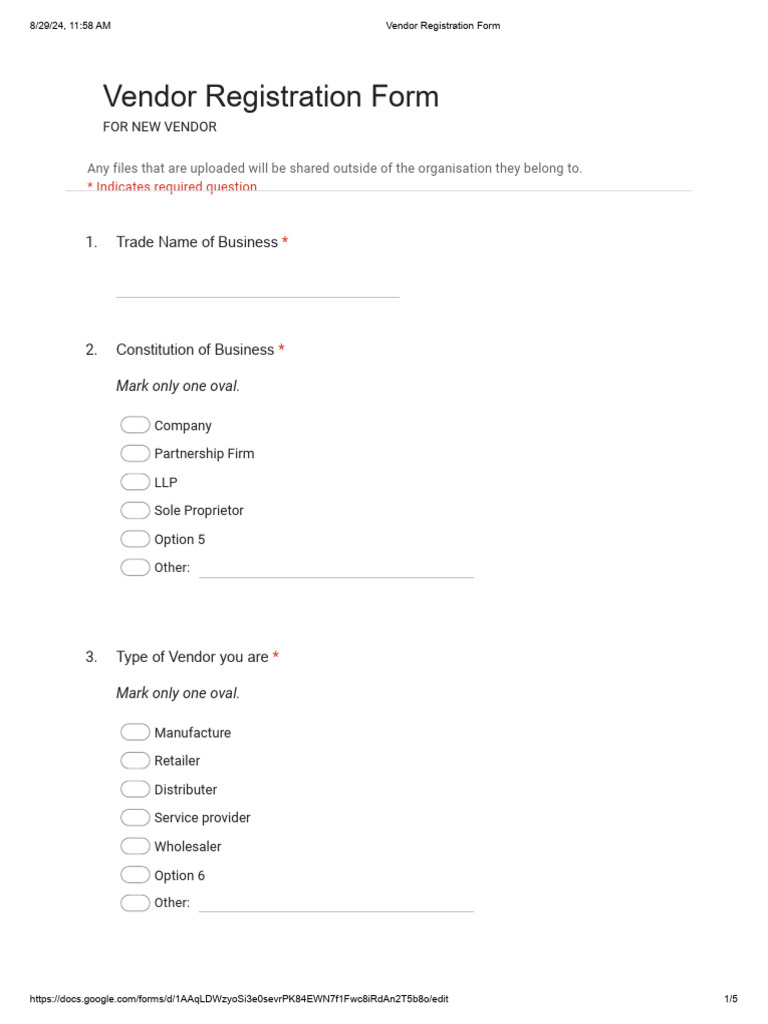 Vendor Registration Form - Google Forms | PDF | Business