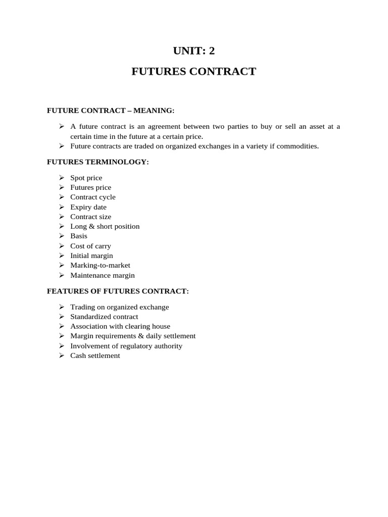 FD UNIT 2 KEY NOTES | PDF | Cost Of Living | Futures Contract