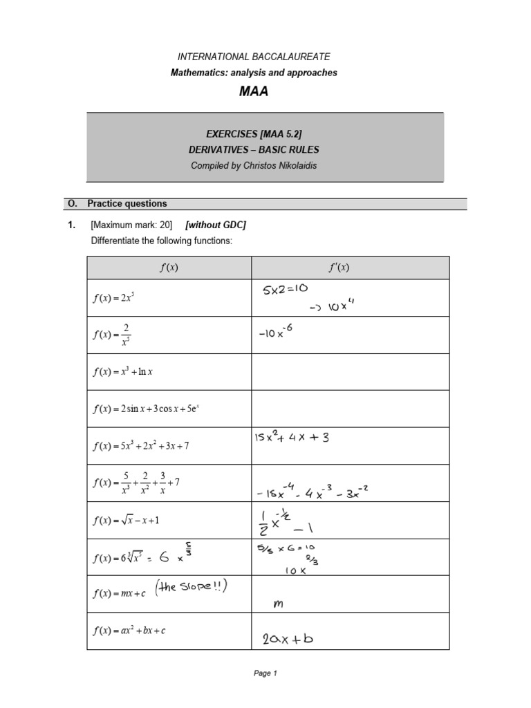 [MAA 5.2] DERIVATIVES - BASIC RULES | PDF | Derivative | Function (Mathematics)