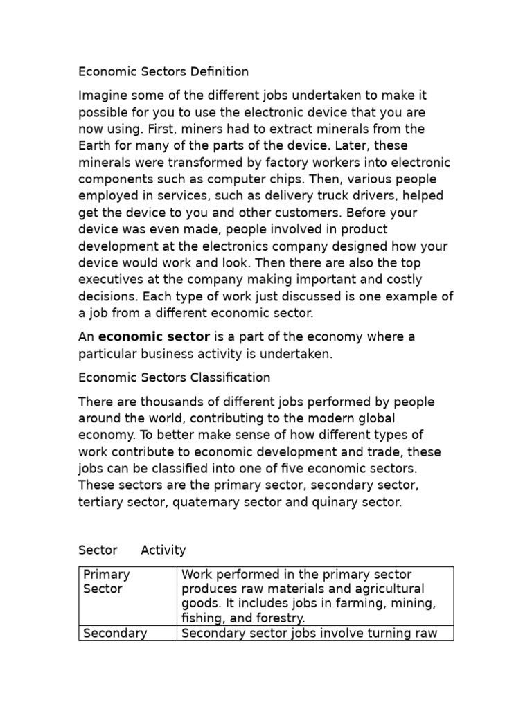 Economic Sectors Definition | PDF | Tertiary Sector Of The Economy ...