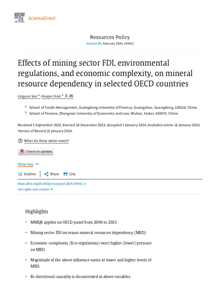 Effects of Mining Sector FDI, Environmental Regulations, and Economic ...