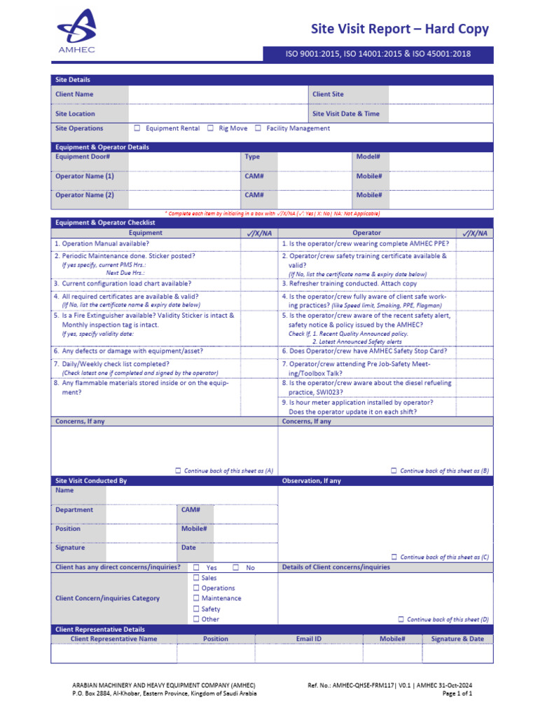 FRM117 Site Visit Report - Hard Copy V0.1 | PDF
