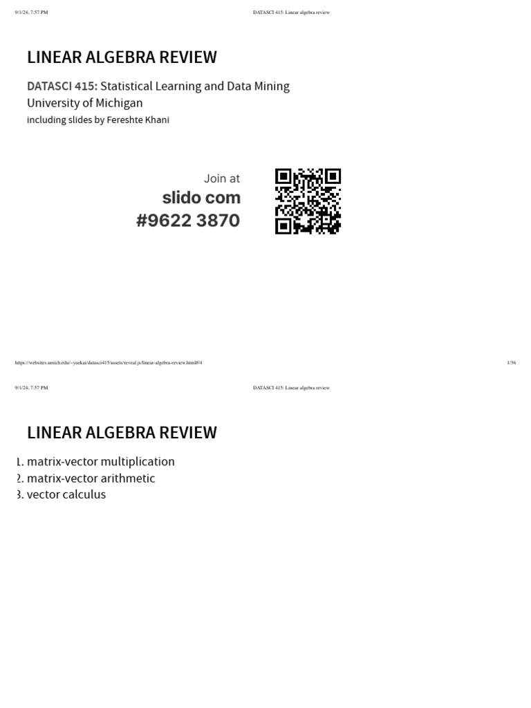 415lab01 - Linear Algebra Review | PDF | Linear Map | Algebra