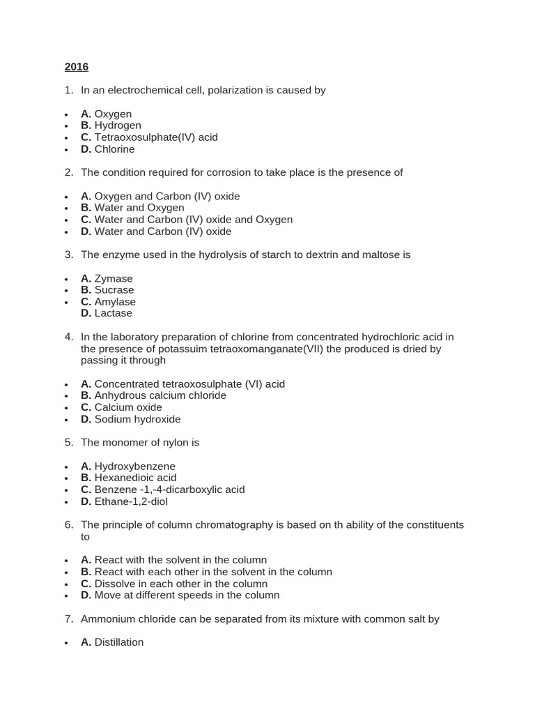 Chemistry Past Question Start From 2016 - 2023 | PDF | Chemical ...