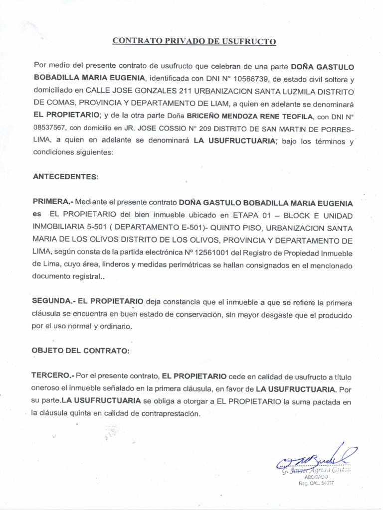 Contrato de Usufructo | PDF