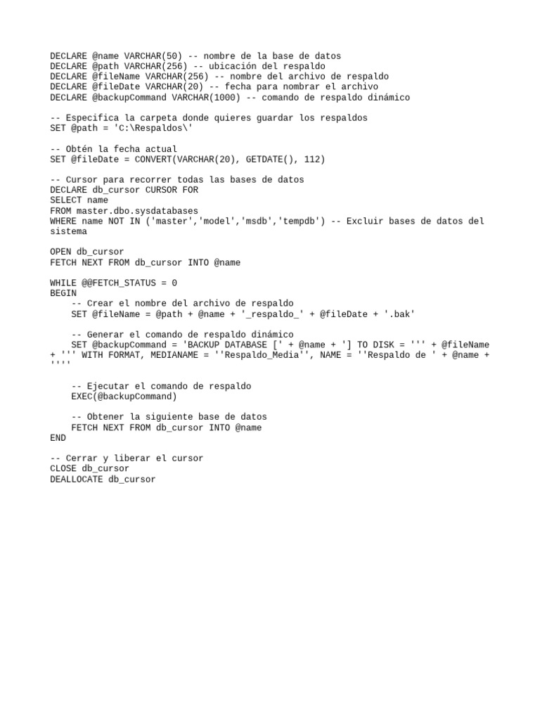 Respaldar Bases De Datos Sqlserver Pdf