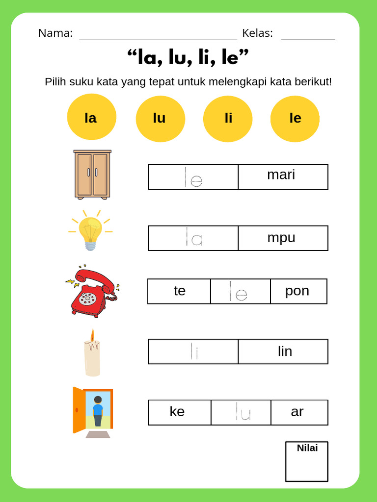 Mengenal Suku Kata Lembar Kerja Biru Minimalis | PDF