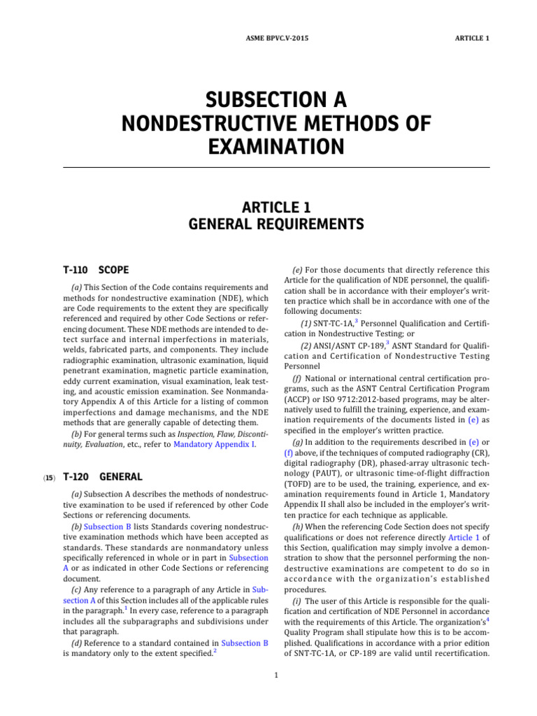 ASME-SEC.V-ED.2015-ART. 1 | PDF | Nondestructive Testing