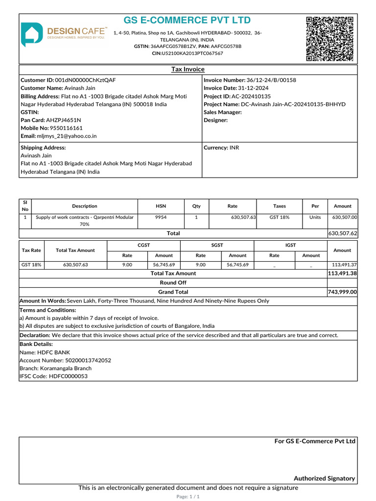 36 - 12-24 - B - 00158 Avinash Jain | PDF | Invoice | Payments