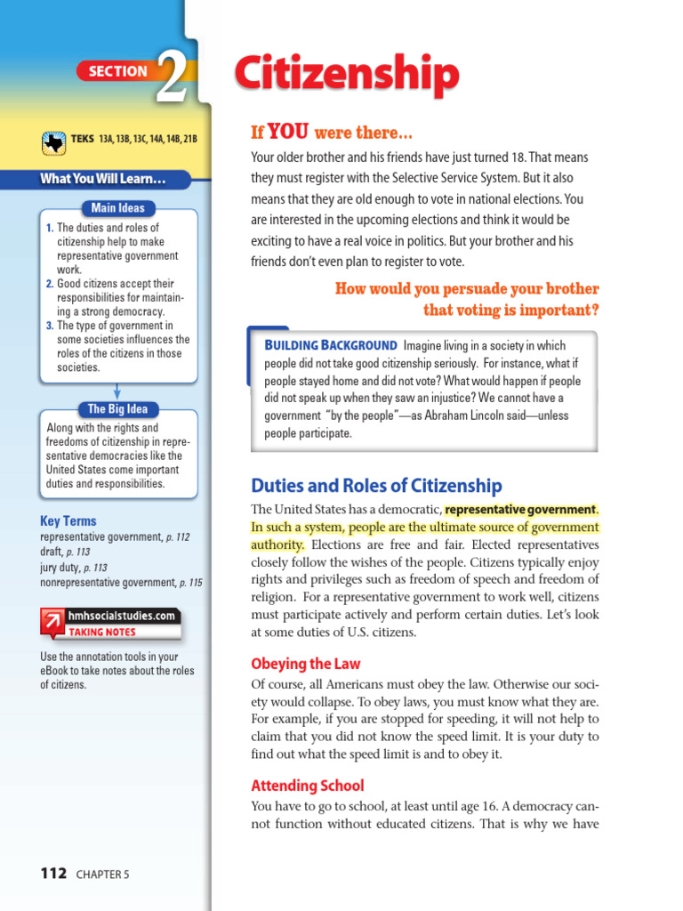 Chapter 5 Section 2 Reading | PDF | Citizenship | Government