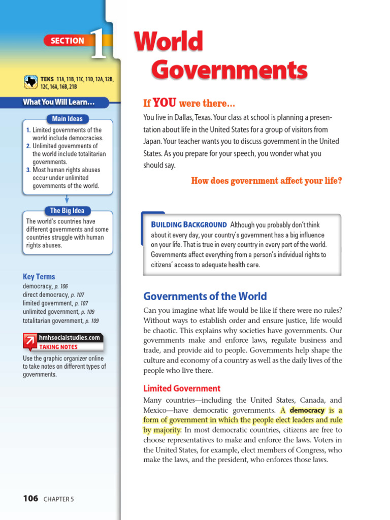 Chapter 5 Section 1 Reading | PDF | Democracy | Political Ideologies