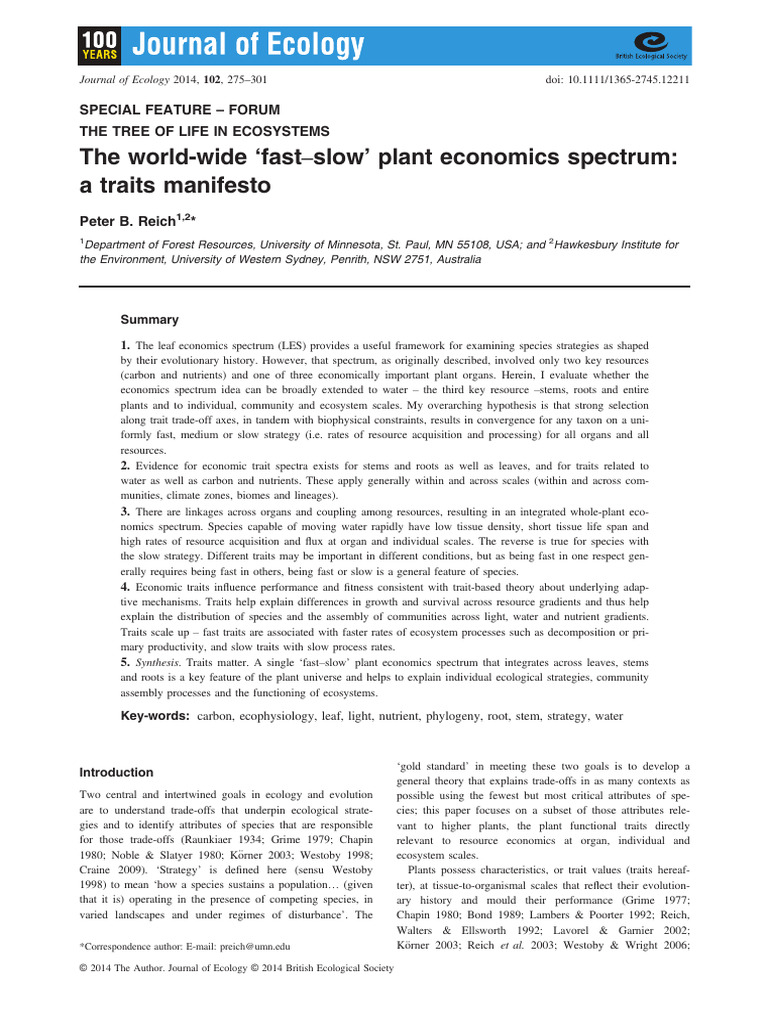 Fast-Slow Plant Economics Spectrum | PDF | Leaf | Ecology