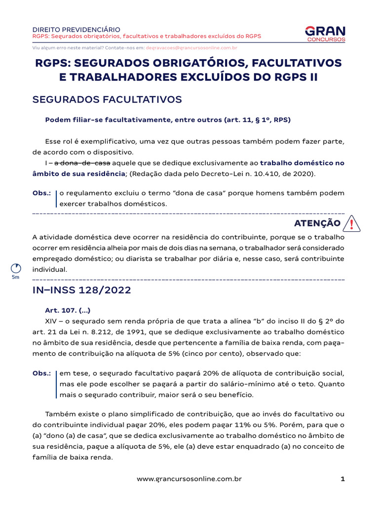 Segurados do RGPS: Tipos e Regras | PDF | Fundo de pensão | Economias