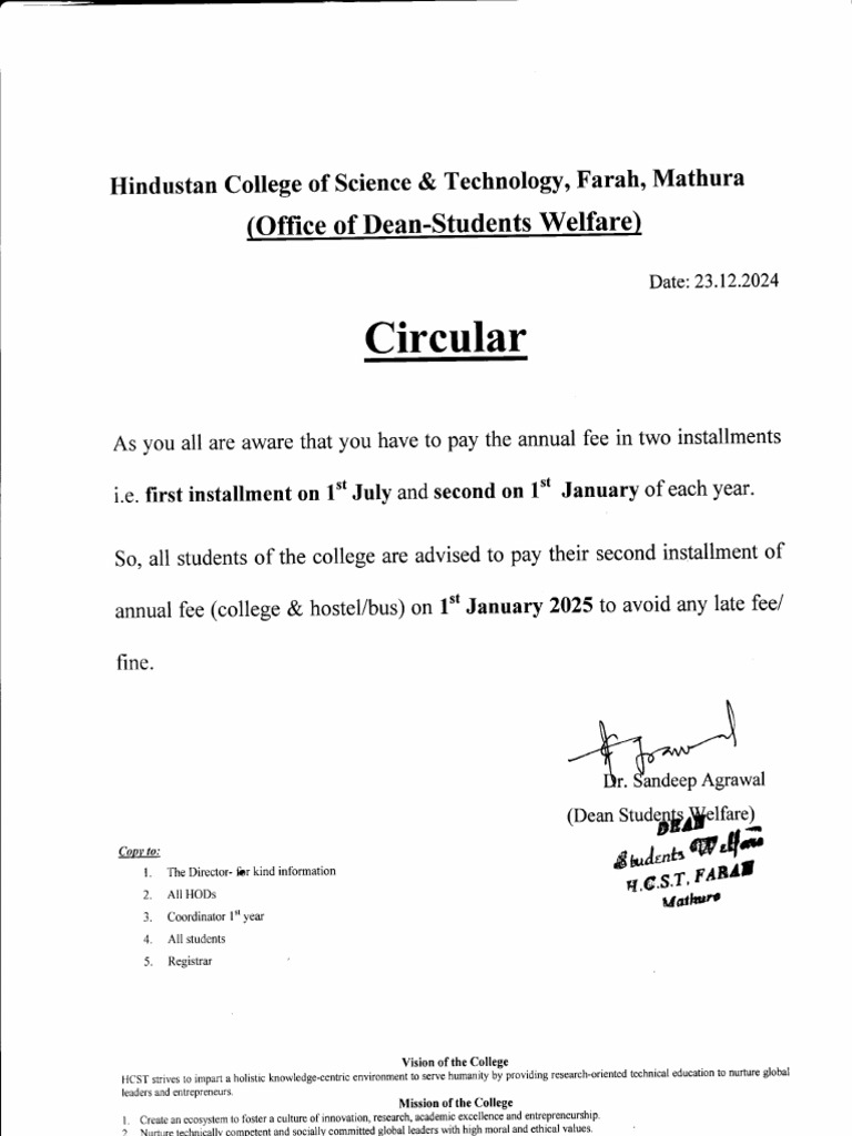 Circular of Fee | PDF