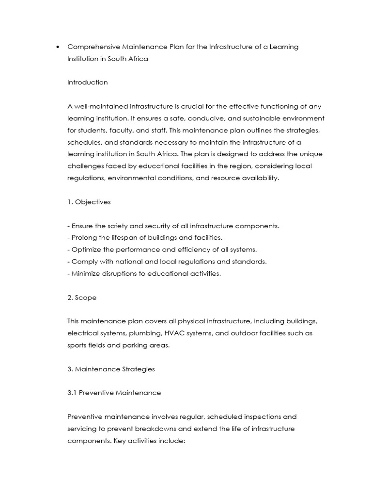 Infrastructure Maintenance Plan for Schools | PDF | Infrastructure