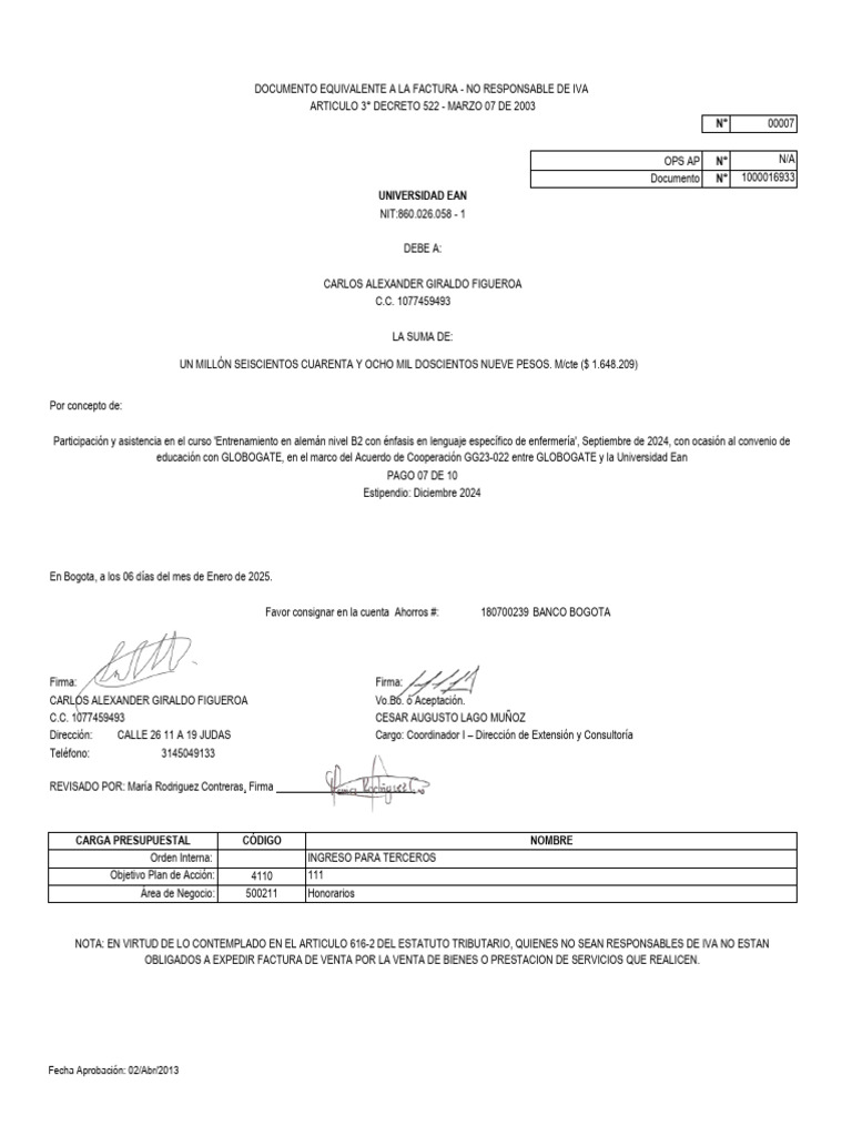 1_Cta Cobro - Plantilla Carlos Giraldo | PDF