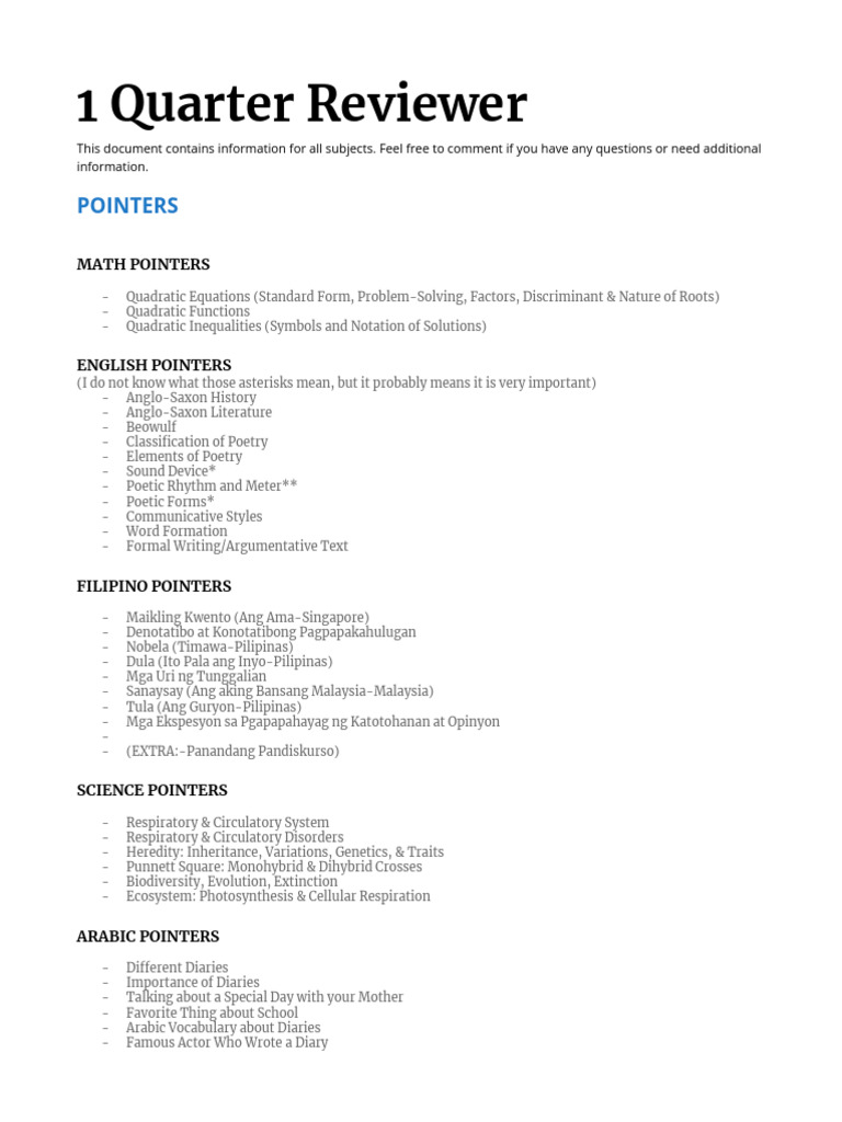 1st Quarter Study Guide | PDF | Quadratic Equation | Algebra