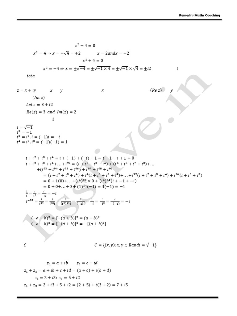 Hsslive - Xi - Maths - CH5 COMPLEX NUMBERS | PDF | Complex Number | Algebraic Structures