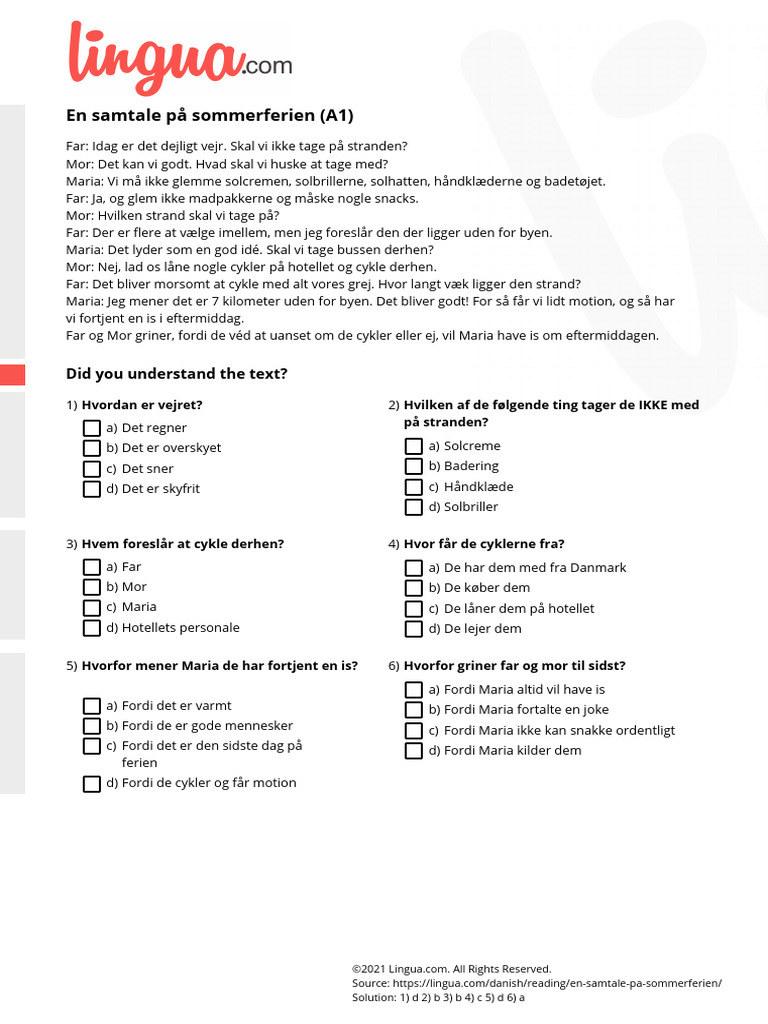 Storage - Pdfs - Danish Text en Samtale Pa Sommerferien | PDF