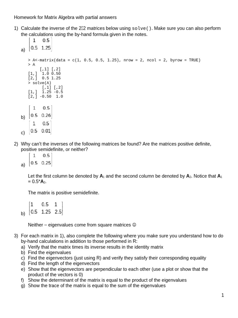 Practice Problems For Matrix - Algebra | PDF | Eigenvalues And ...