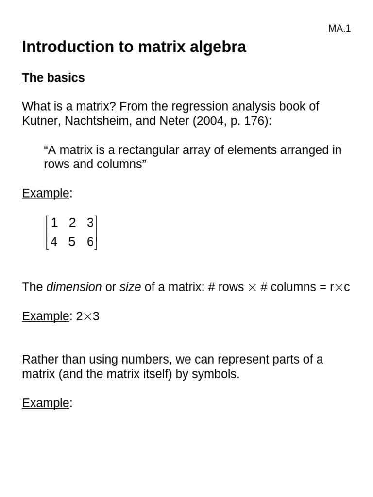 Lecture Note For Review Matrix Algebra | PDF | Matrix (Mathematics ...
