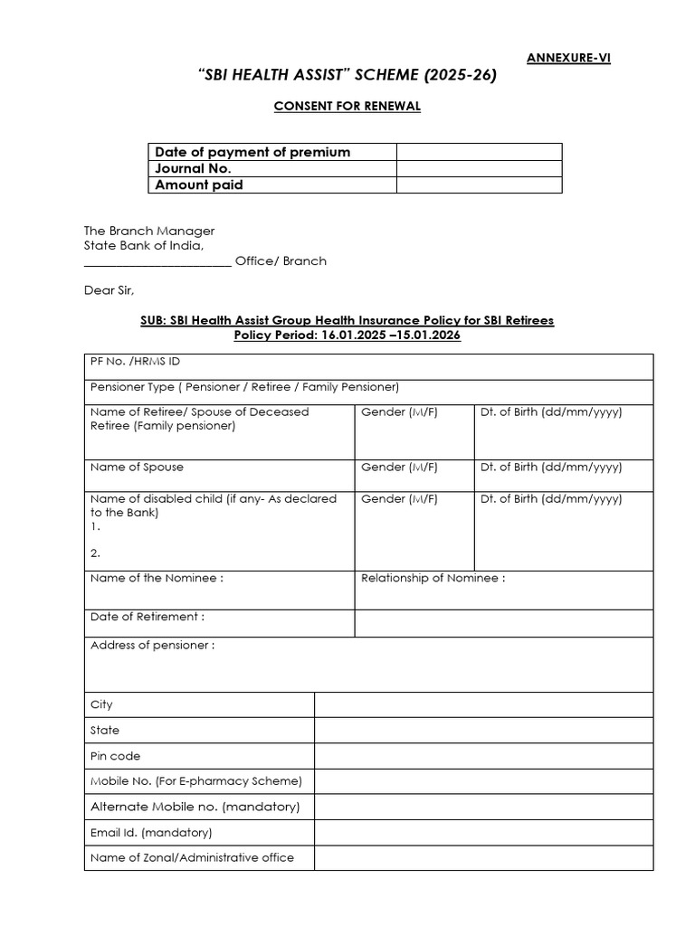 Annexure VI - Consent Form For Renewal (For Existing Members) Through ...